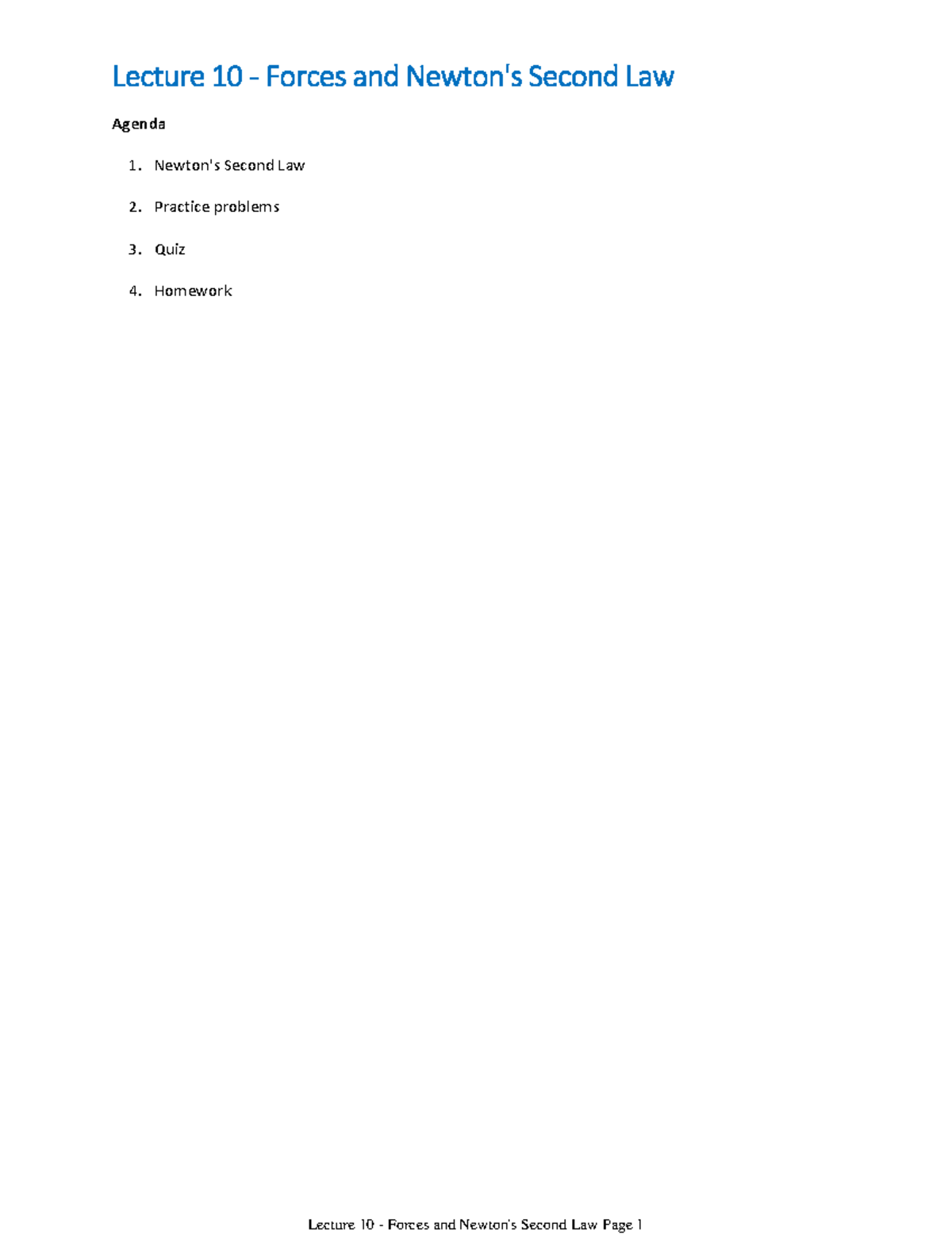 Forces and Newton's Second Law Solutions - Agenda 1. Newton's Second ...