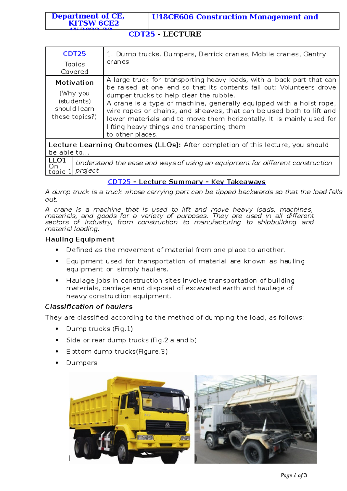 CME 7 - Notes - KITSW 6CE AY:2022- U18CE606 Construction Management and ...