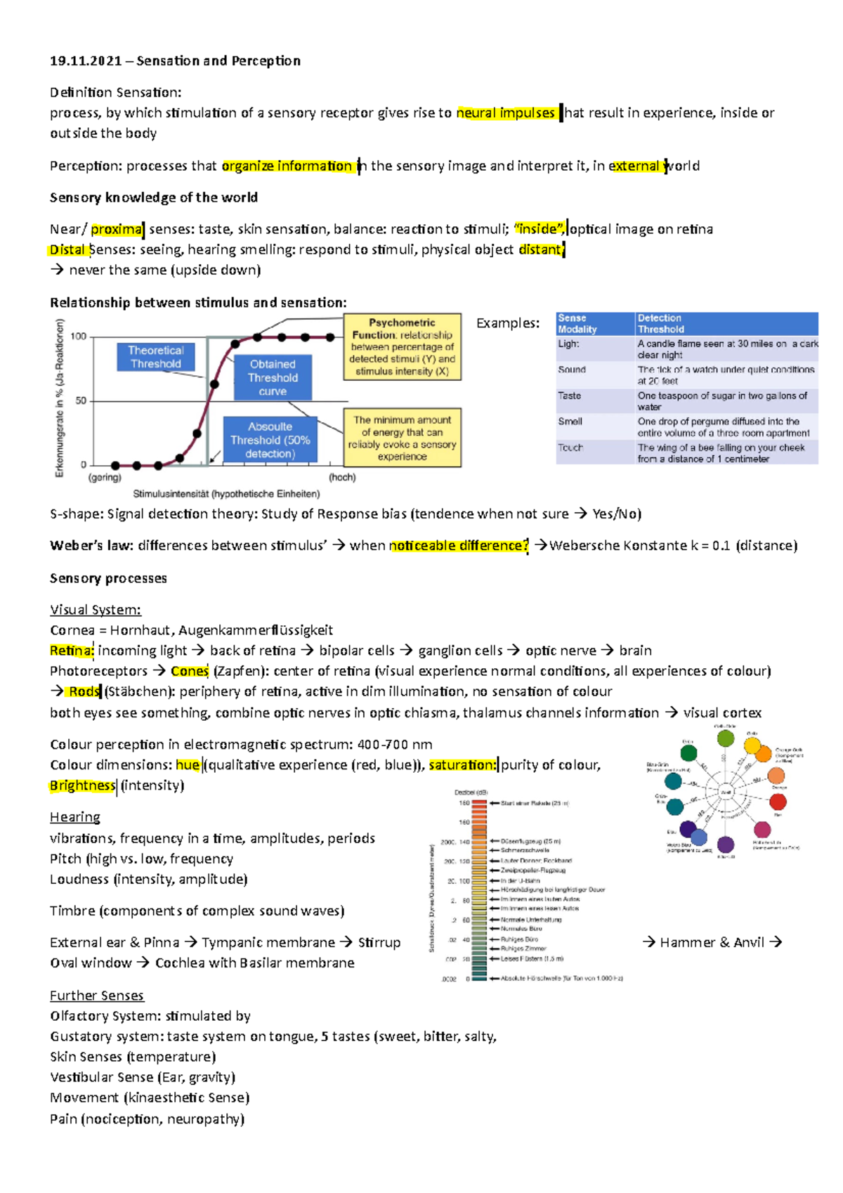 Lecture 2 - Sensation and Perception - 19.11 – Sensation and Perception ...