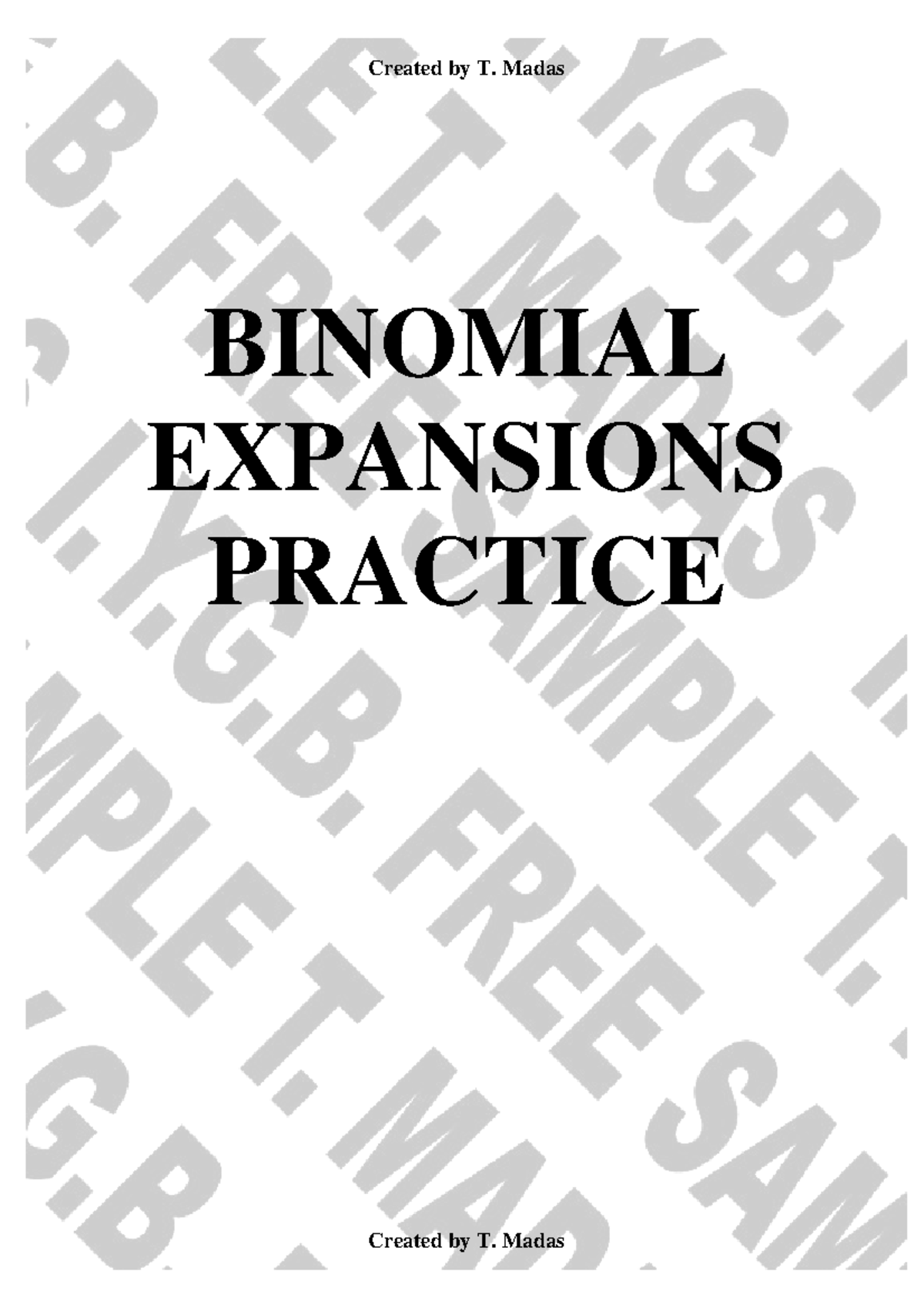 Binomial expansions practice - BINOMIAL EXPANSIONS PRACTICE Question 1 ...