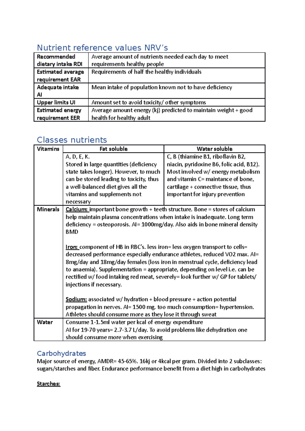 Nutrition week 11:12 - Lecture notes Week 11 - Nutrient reference ...