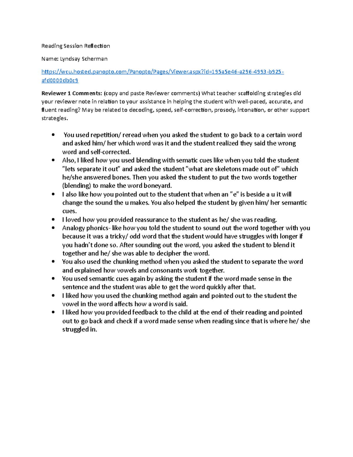 Reading Session Reflection - Reading Session Reflection Name: Lyndsay ...