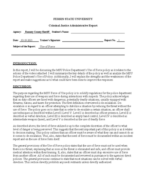 Daily Log - Administrative 1 - FERRIS STATE UNIVERSITY Criminal Justice ...