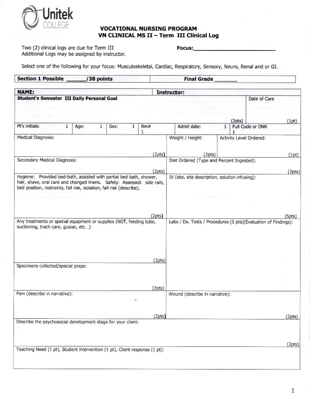 T3 Clinical Log template - UNITEK TERM 3 - Studocu