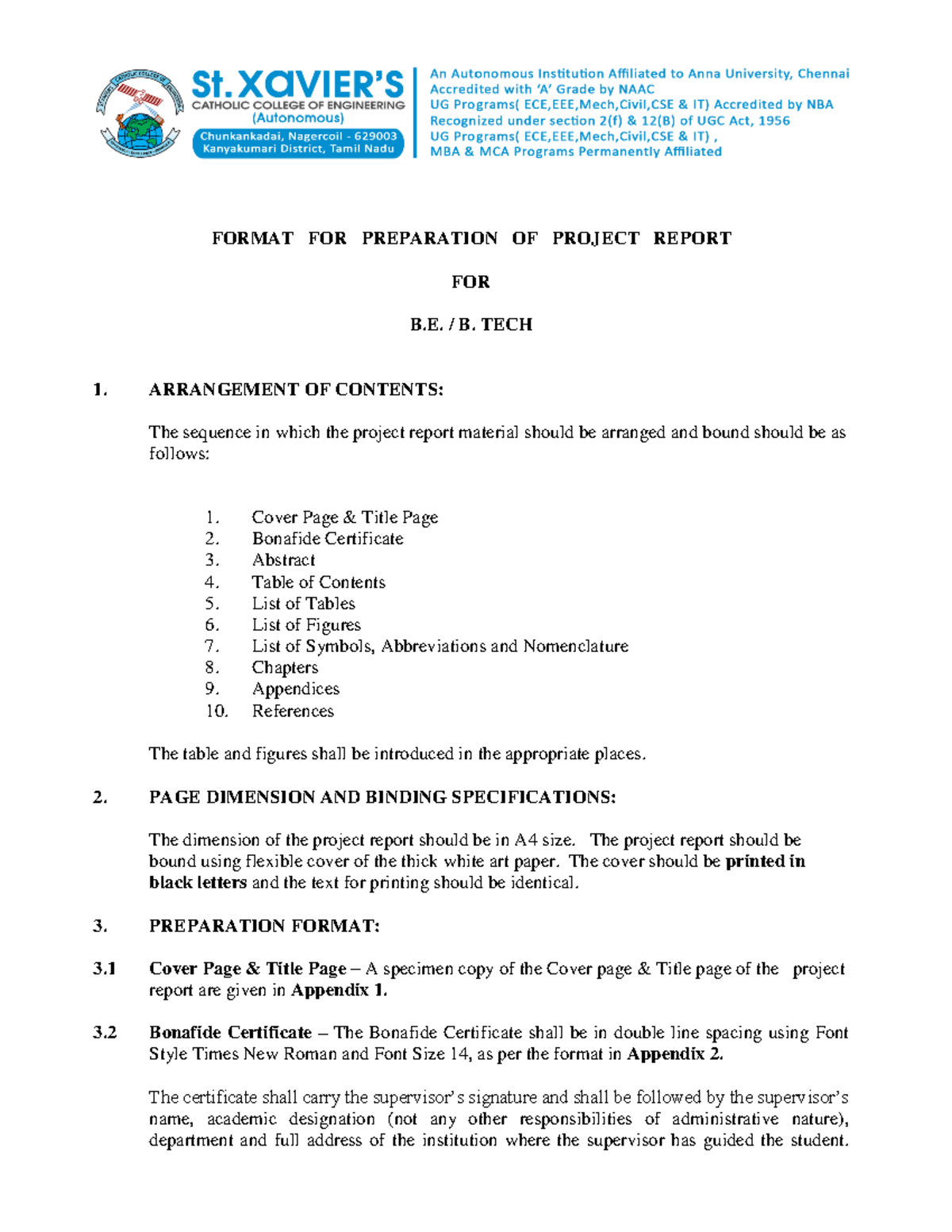 Sxcce UG Project Report Format - FORMAT FOR PREPARATION OF PROJECT ...