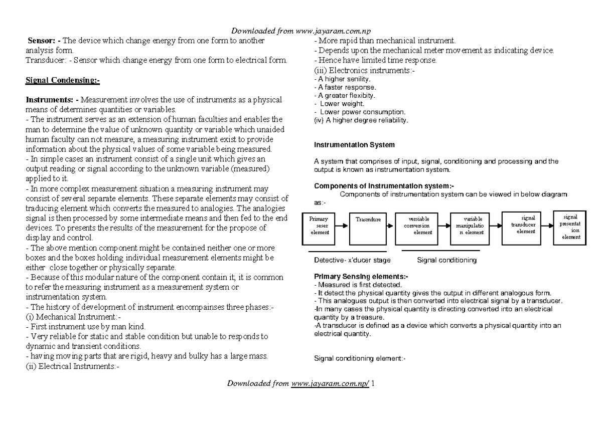 Intrumentation - Helpful for examination point of view - Sensor: - The ...