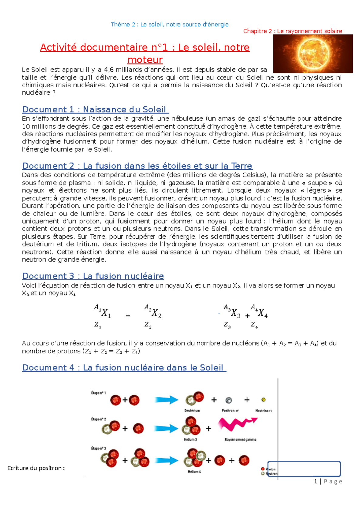 Activit N 1 Le Soleil notre moteur - Thème 2 : Le soleil, notre source d’énergie Chapitre 2 : Le ...