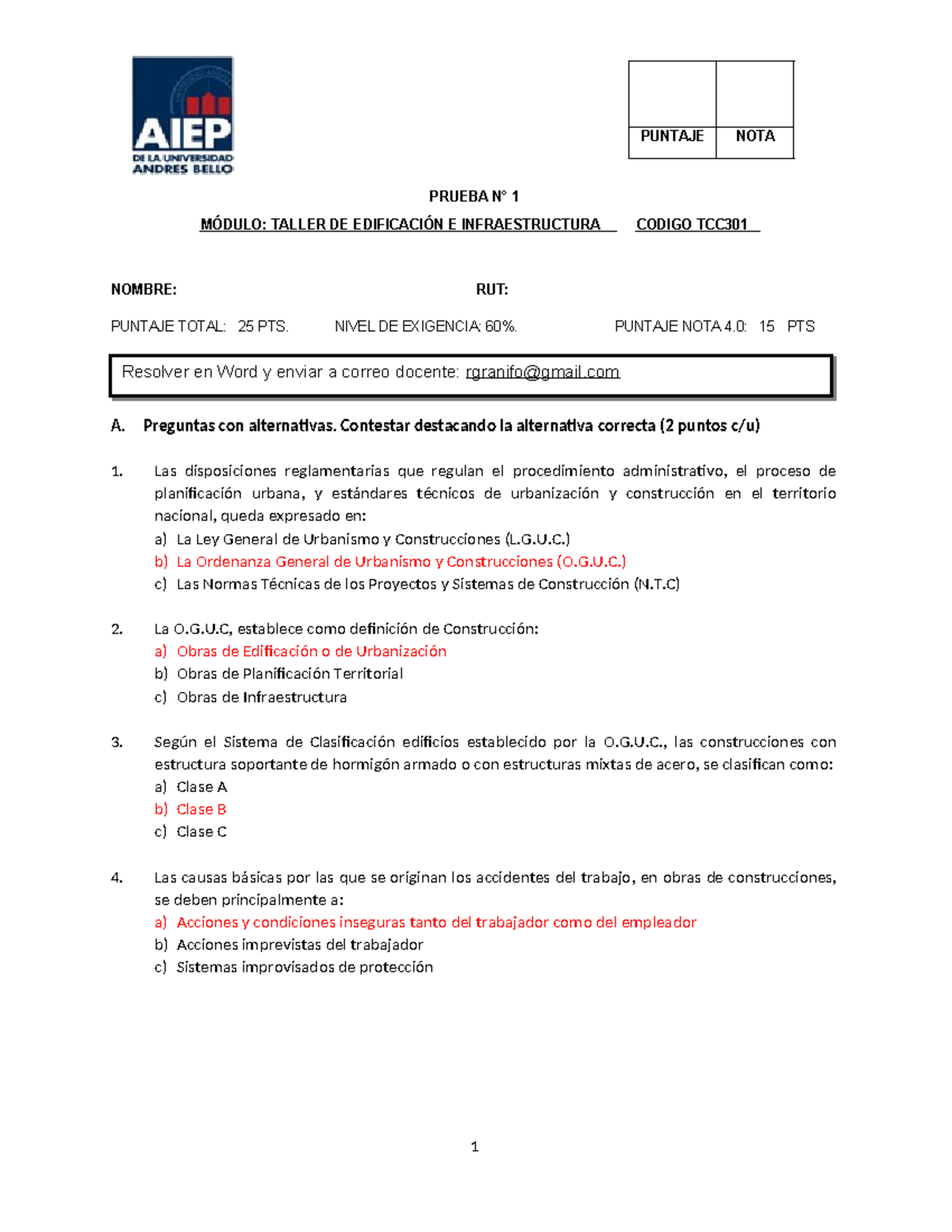 Prueba 1 EDIF Infra 2024 - PRUEBA N° 1 MÓDULO: TALLER DE EDIFICACIÓN E INFRAESTRUCTURA CODIGO ...