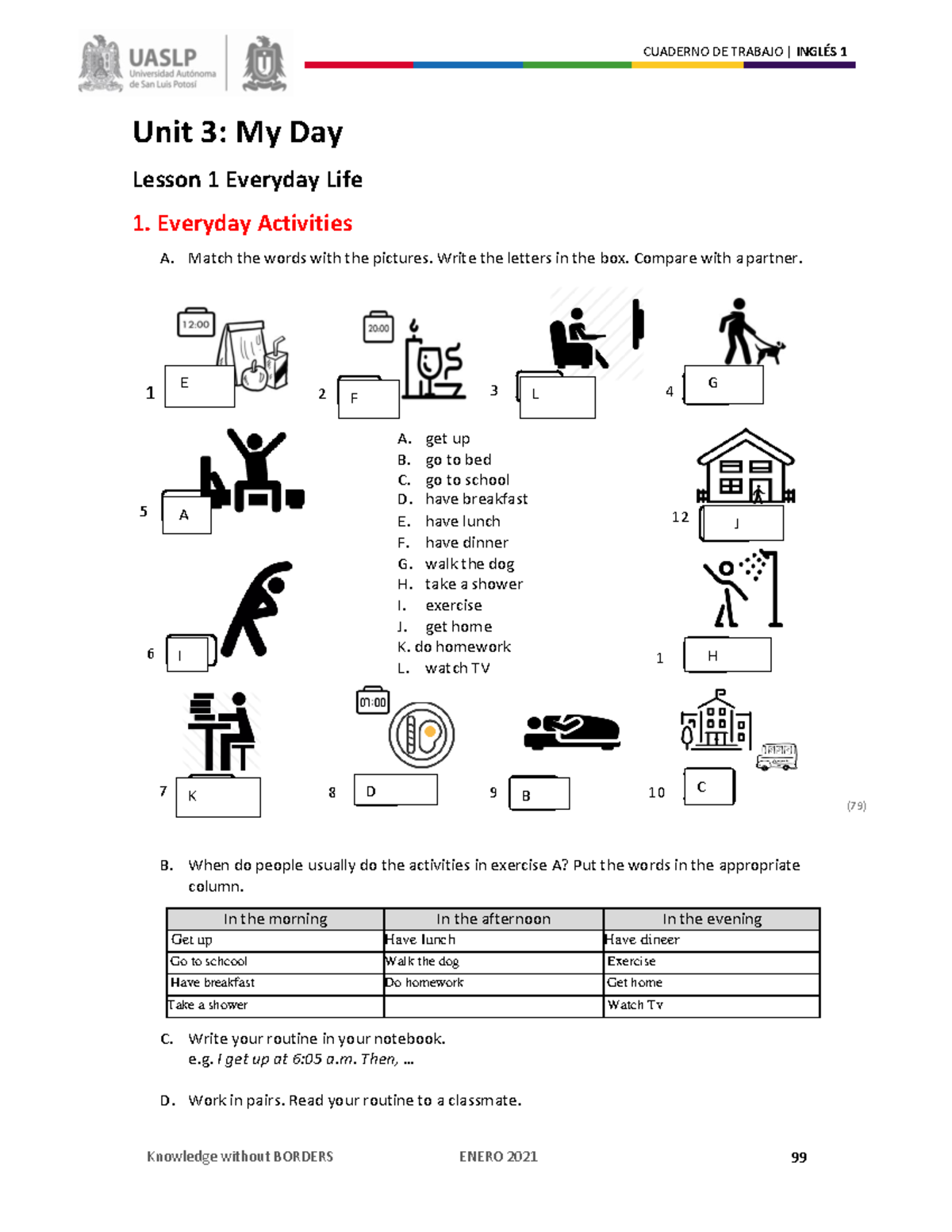Workbook UNIT 3 ING 1-2021 atividades diveras - (3) Unit 3: My Day ...