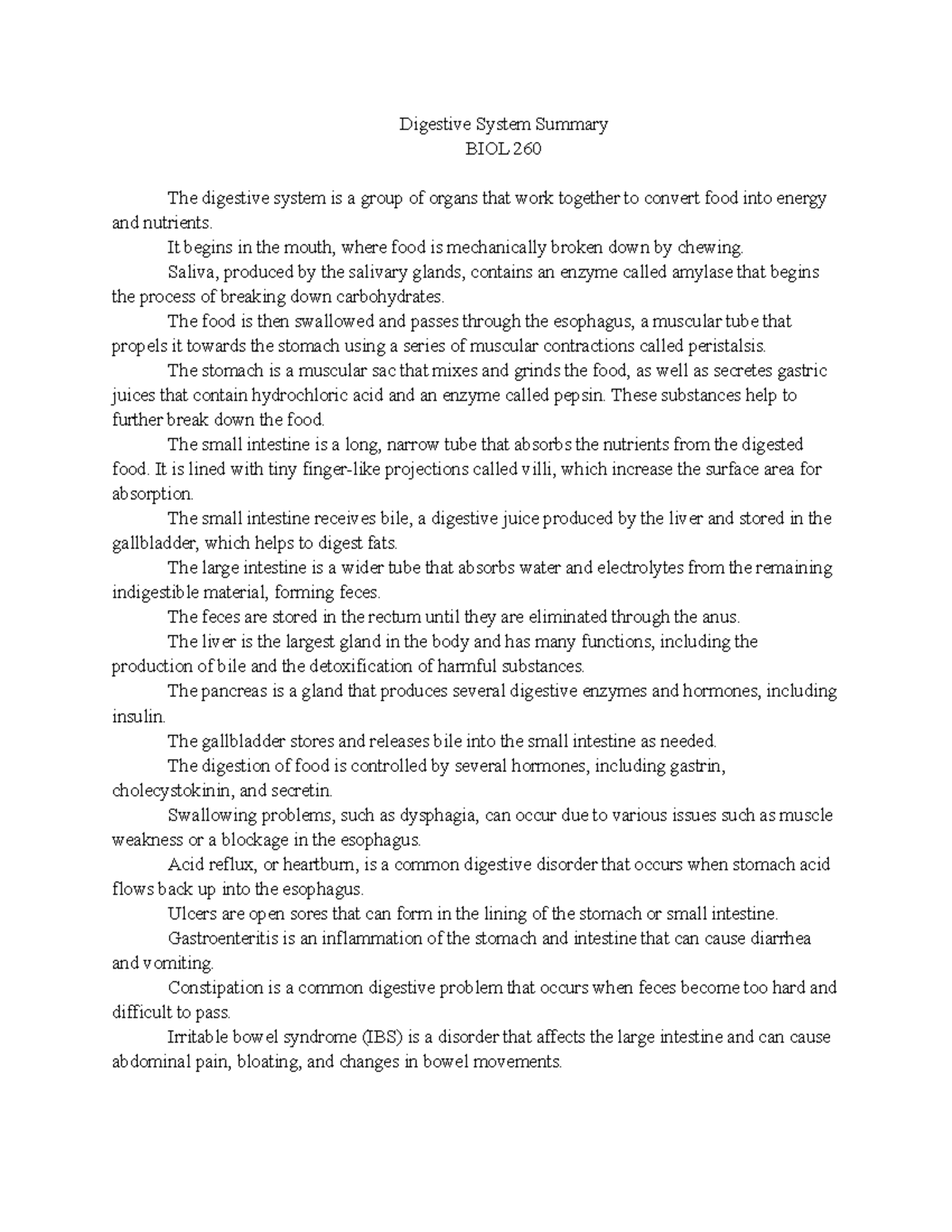 Digestive System Summary - It begins in the mouth, where food is ...