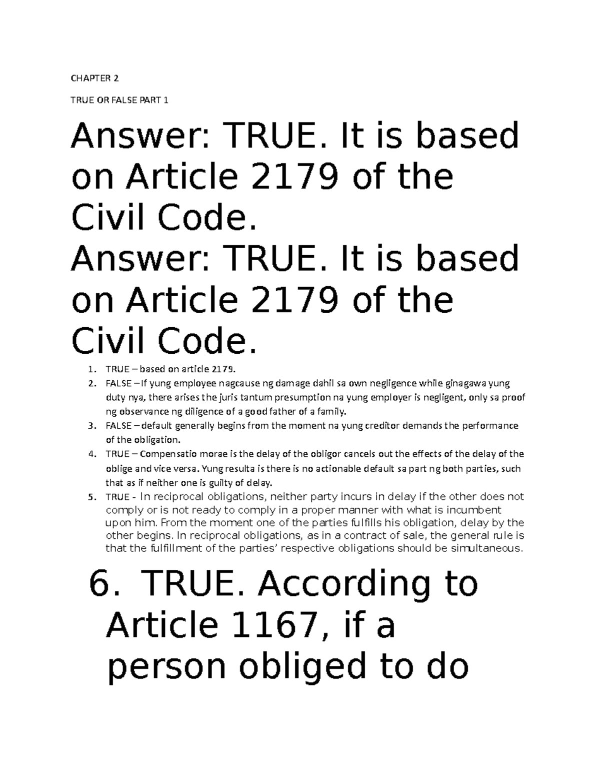 Oblicon C2 T OR F P1 - Obligations - CHAPTER 2 TRUE OR FALSE PART 1 ...