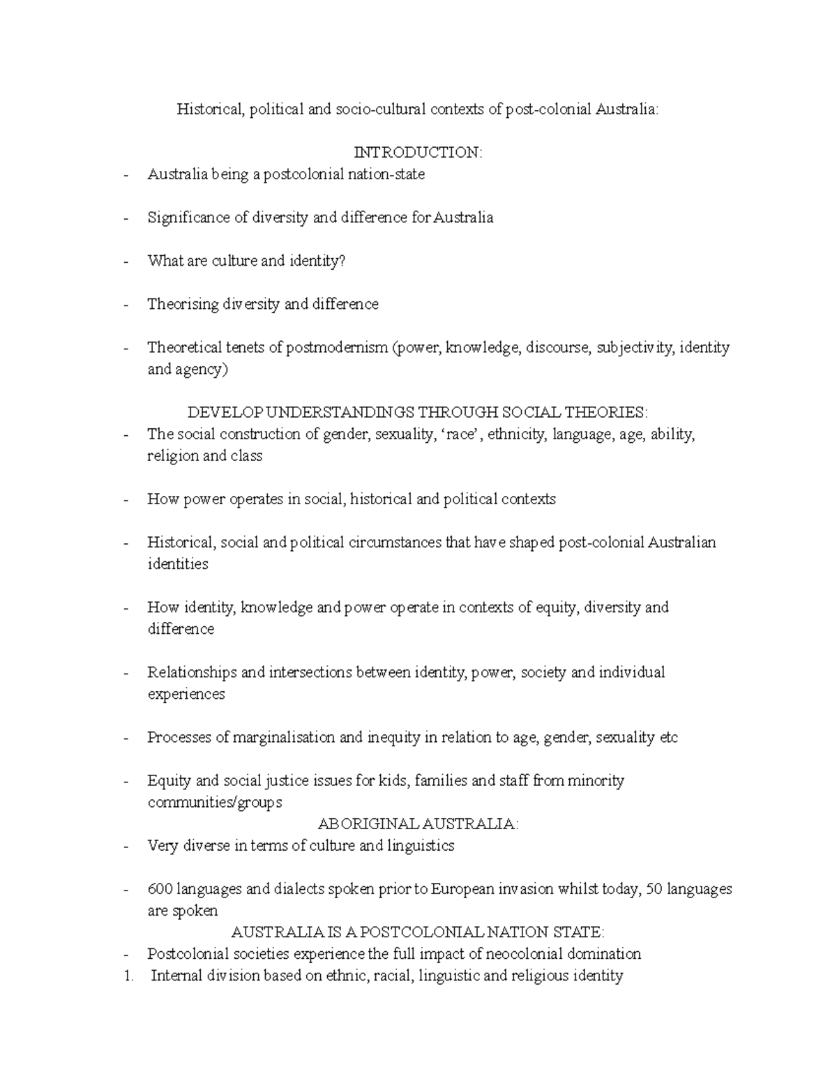 Week 1 Historical, political and socio-cultural contexts of post ...