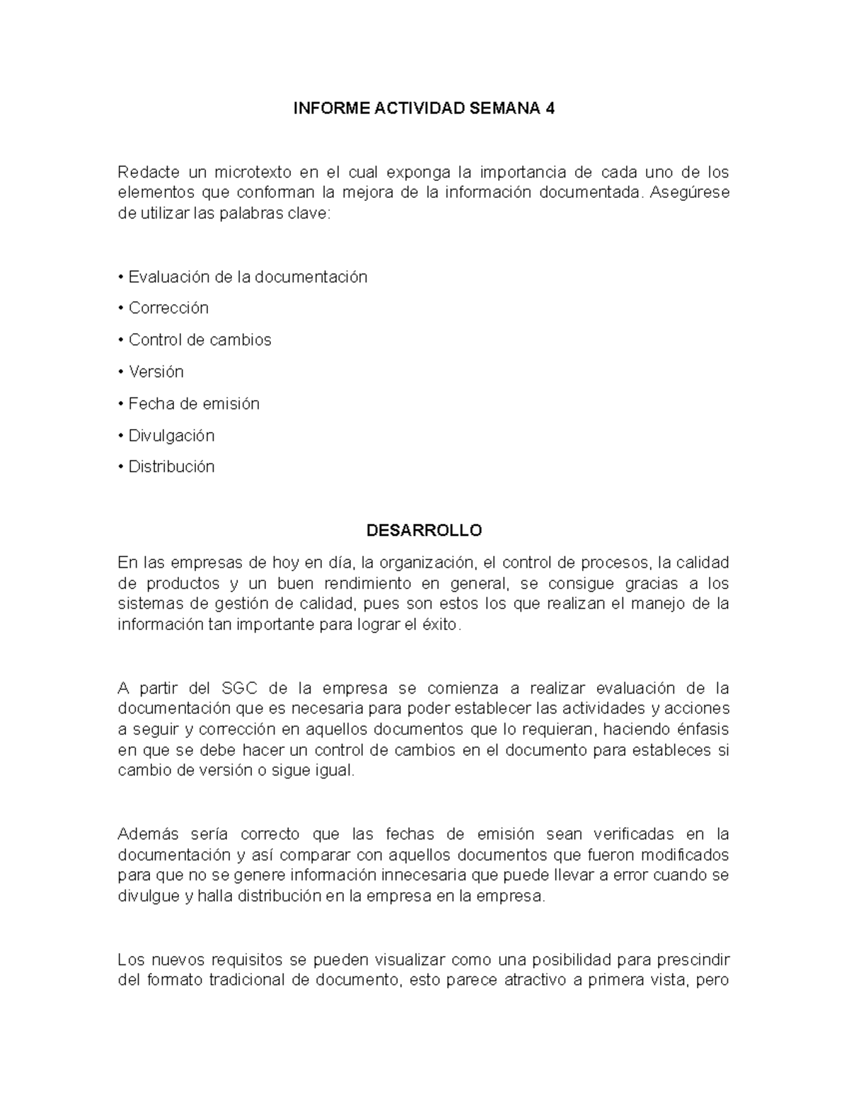 Informe AA4 - INFORME ACTIVIDAD SEMANA 4 Redacte un microtexto en el ...