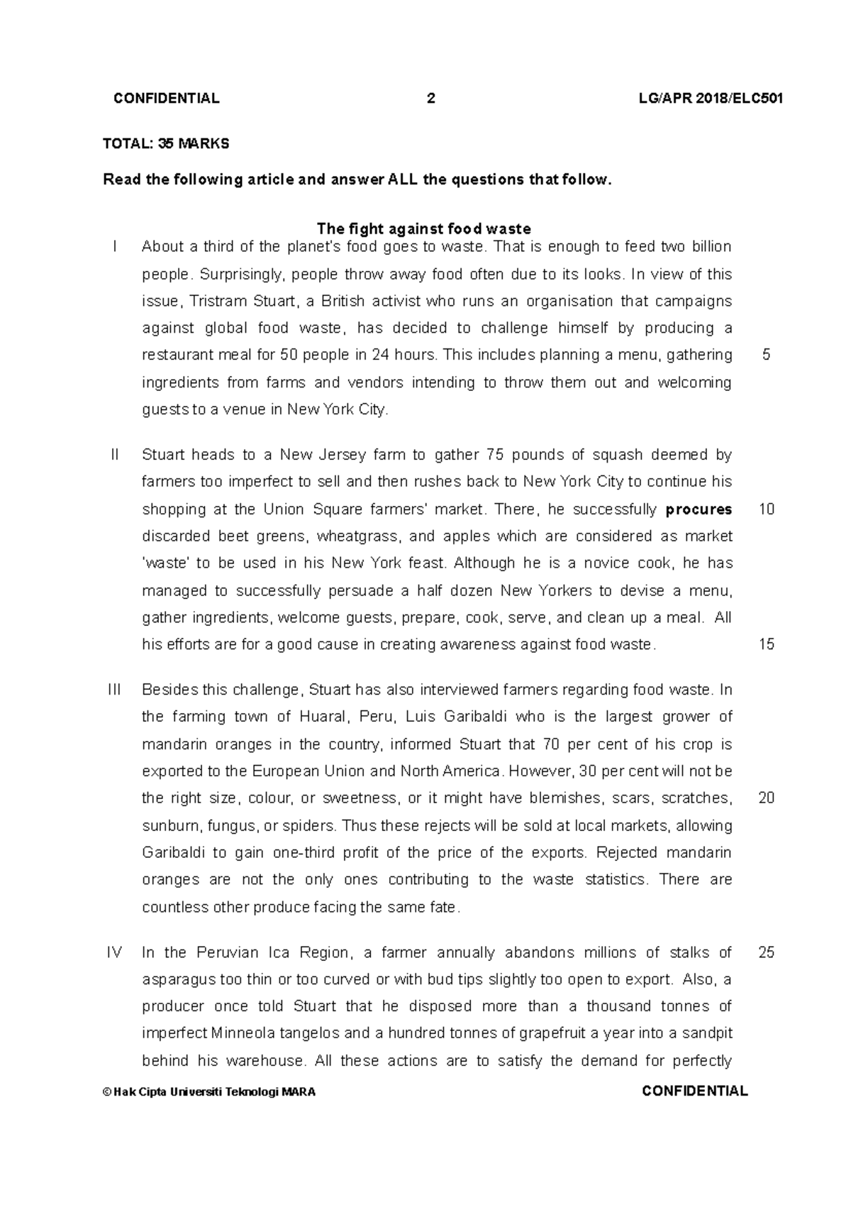 ELC501 TEST Question Paper (APR 18) - TOTAL: 35 MARKS Read the ...