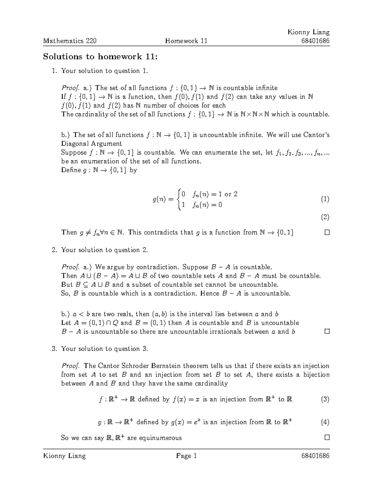 HW 11 - Math 300 - Mathematics 220 Homework 11 Kionny Liang 68401686 ...