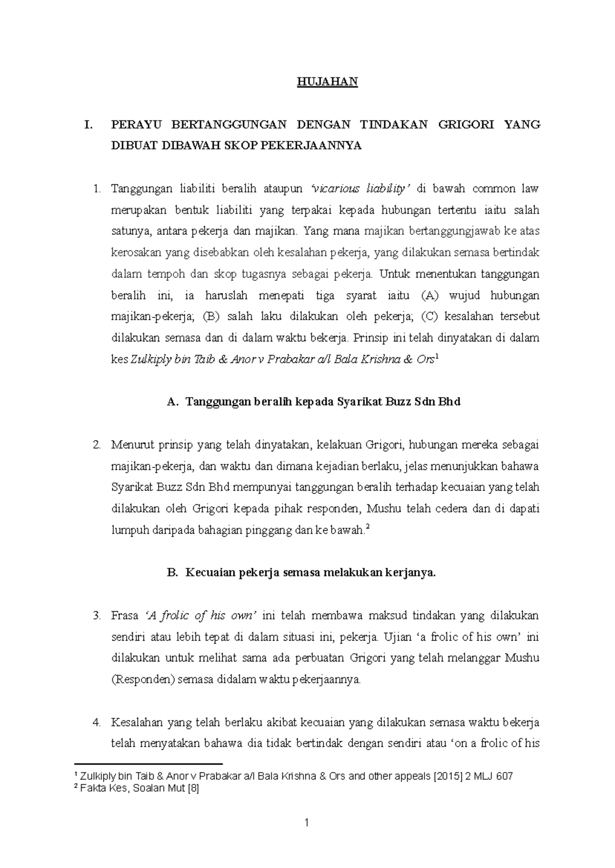 Contoh Memorial Kes Sivil dalam Bahasa Melayu - HUJAHAN I. PERAYU ...