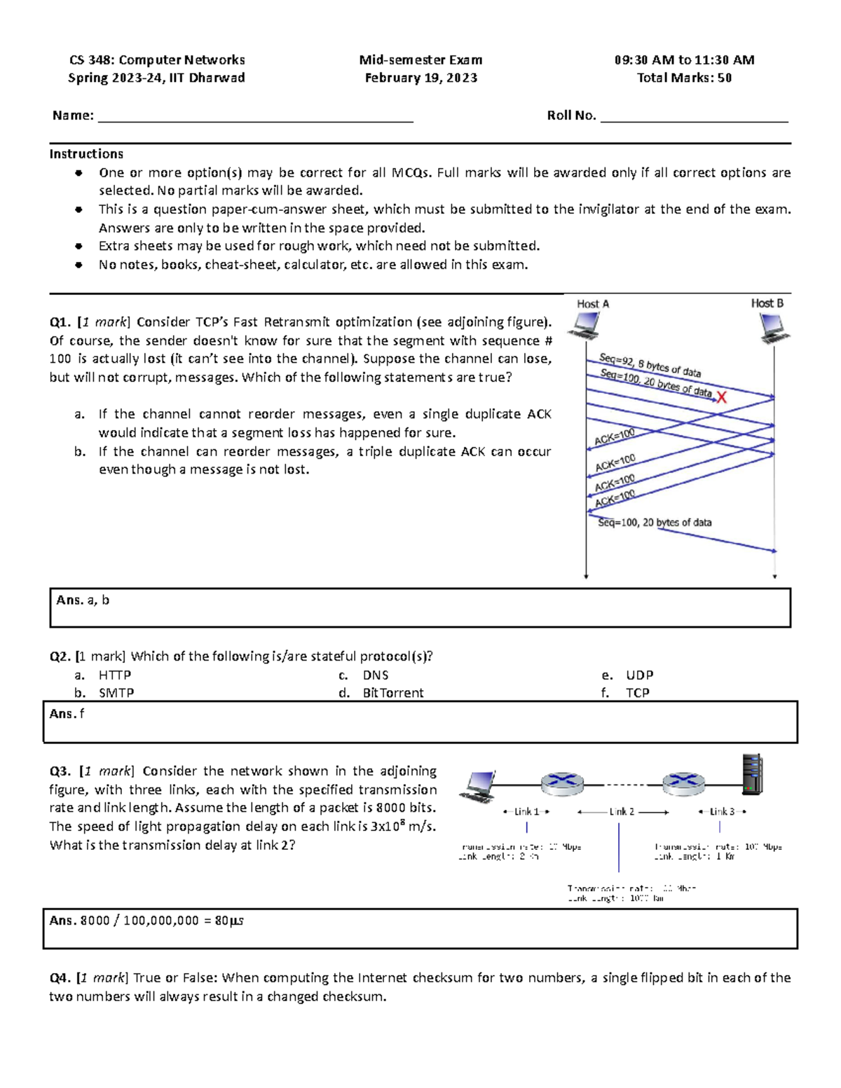 Mid-sem-sols - CS 348: Computer Networks Spring 2023-24, IIT Dharwad ...