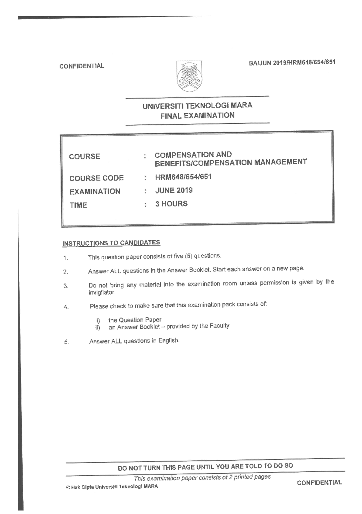 HRM648 JUNE 2019 - Revision and preparation for final - Compensation ...