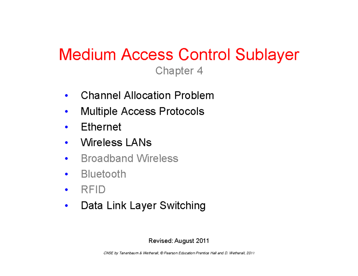Chapter 4-Medium Access Control Sub Layer - M diMedi um AA ccess CC ...