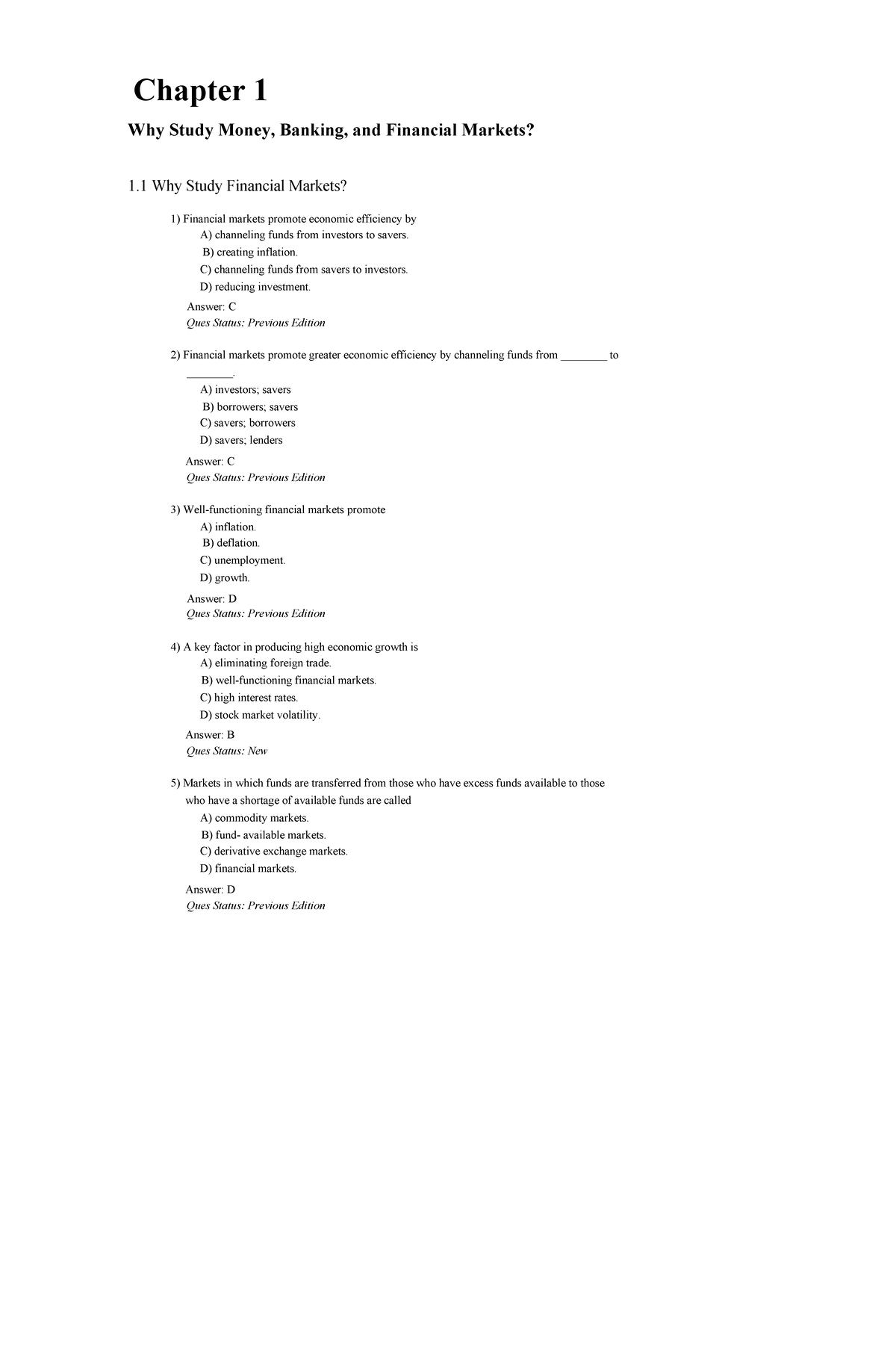 Econmoics test bank - Chapter 1 Why Study Money, Banking, and Financial ...