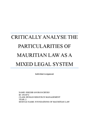 Assess the effectiveness of the Sources of law in Mauritius - This led ...