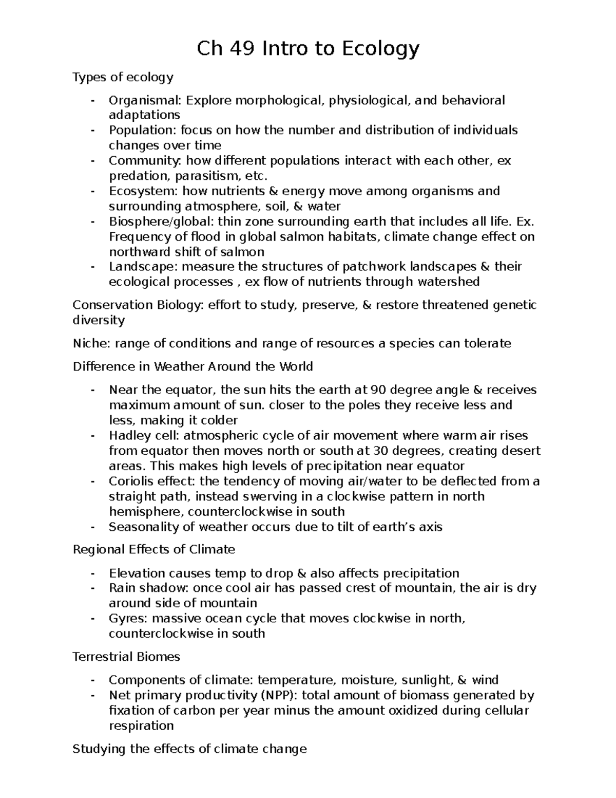 Ch 49 Intro to Ecology - Lecture notes 13 - Ch 49 Intro to Ecology ...