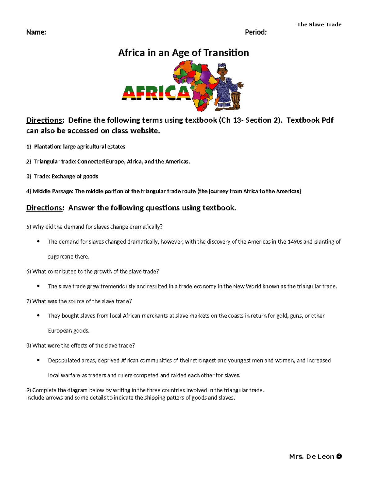 Slave Trade Activity - The Slave Trade Name: Period: Africa in an Age ...