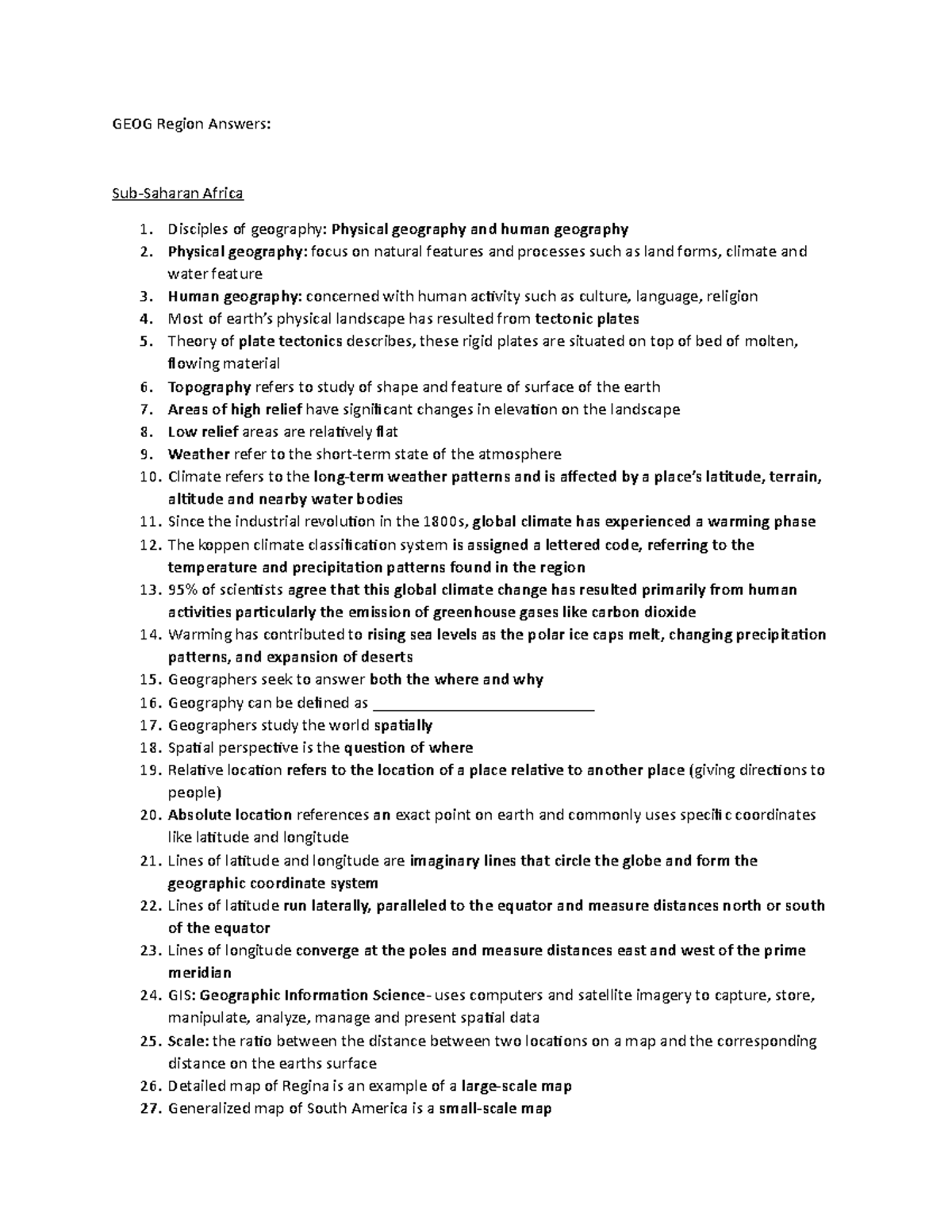 GEOG 100 SRegion Questions - GEOG Region Answers: Africa 1. Disciples ...