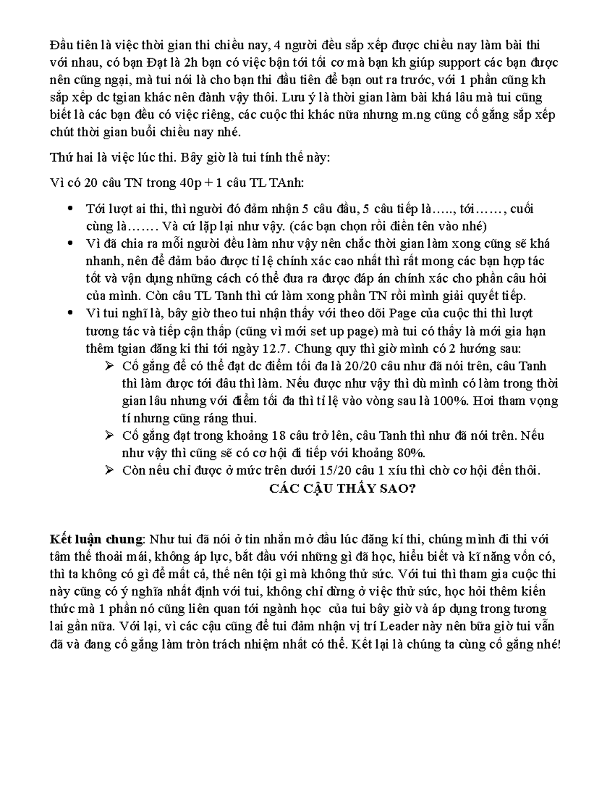 Fin Tech - Sdddddd - Đầu tiên là việc thời gian thi chiều nay, 4 người ...