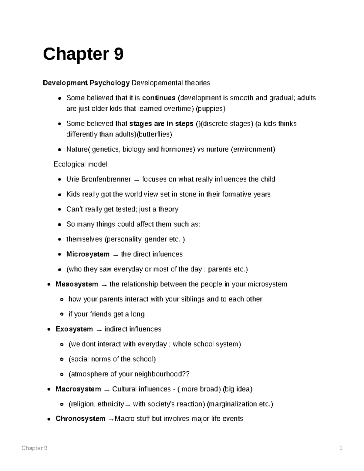 Chapter 9 - These are notes based of the lectures given by the prof ...