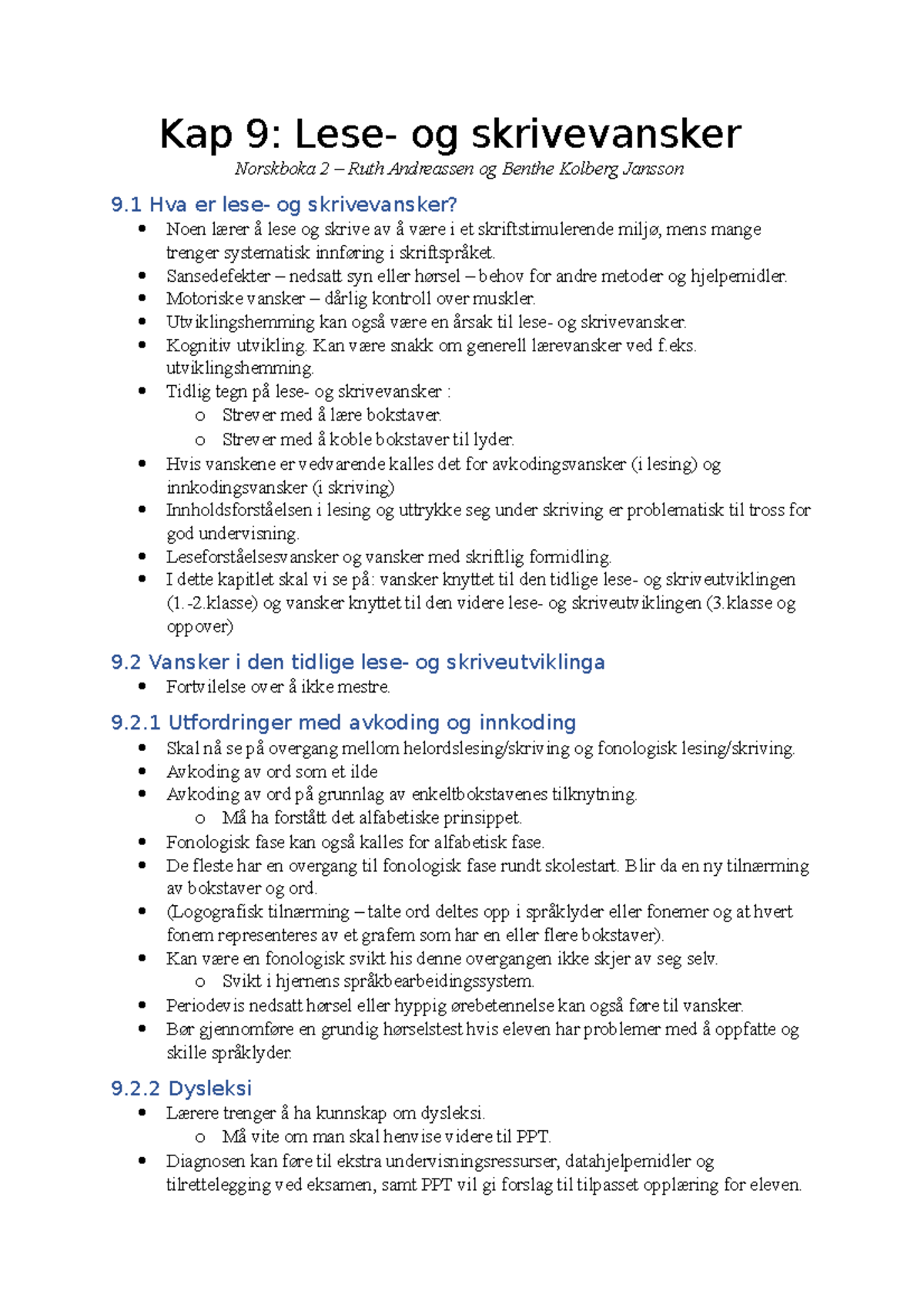 Kap 9 Lese og skrivevansker - Kap 9: Lese- og skrivevansker Norskboka 2 ...