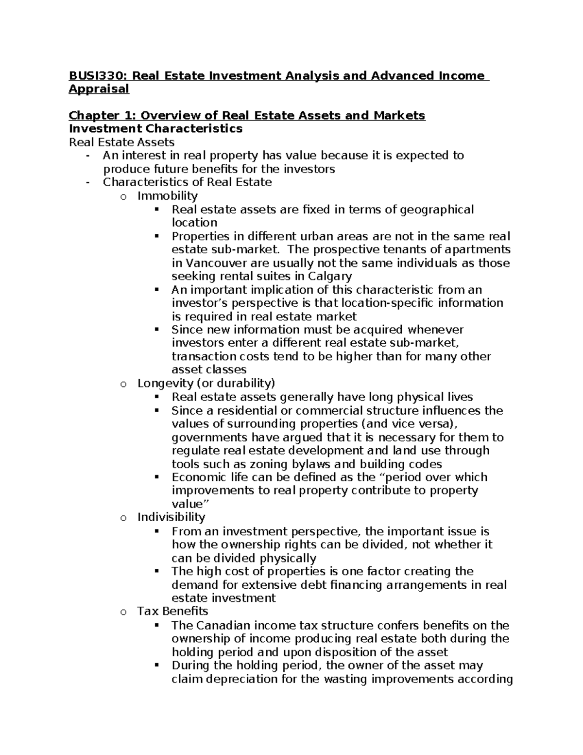 BUSI331 Textbook Notes - BUSI330: Real Estate Investment Analysis and ...