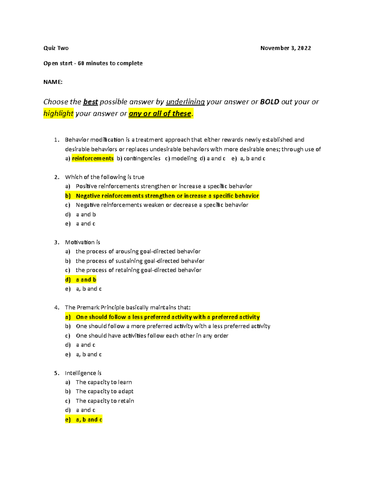 Quiz #2 - Quiz #2 - Quiz Two November 3, 2022 Open start - 60 minutes ...