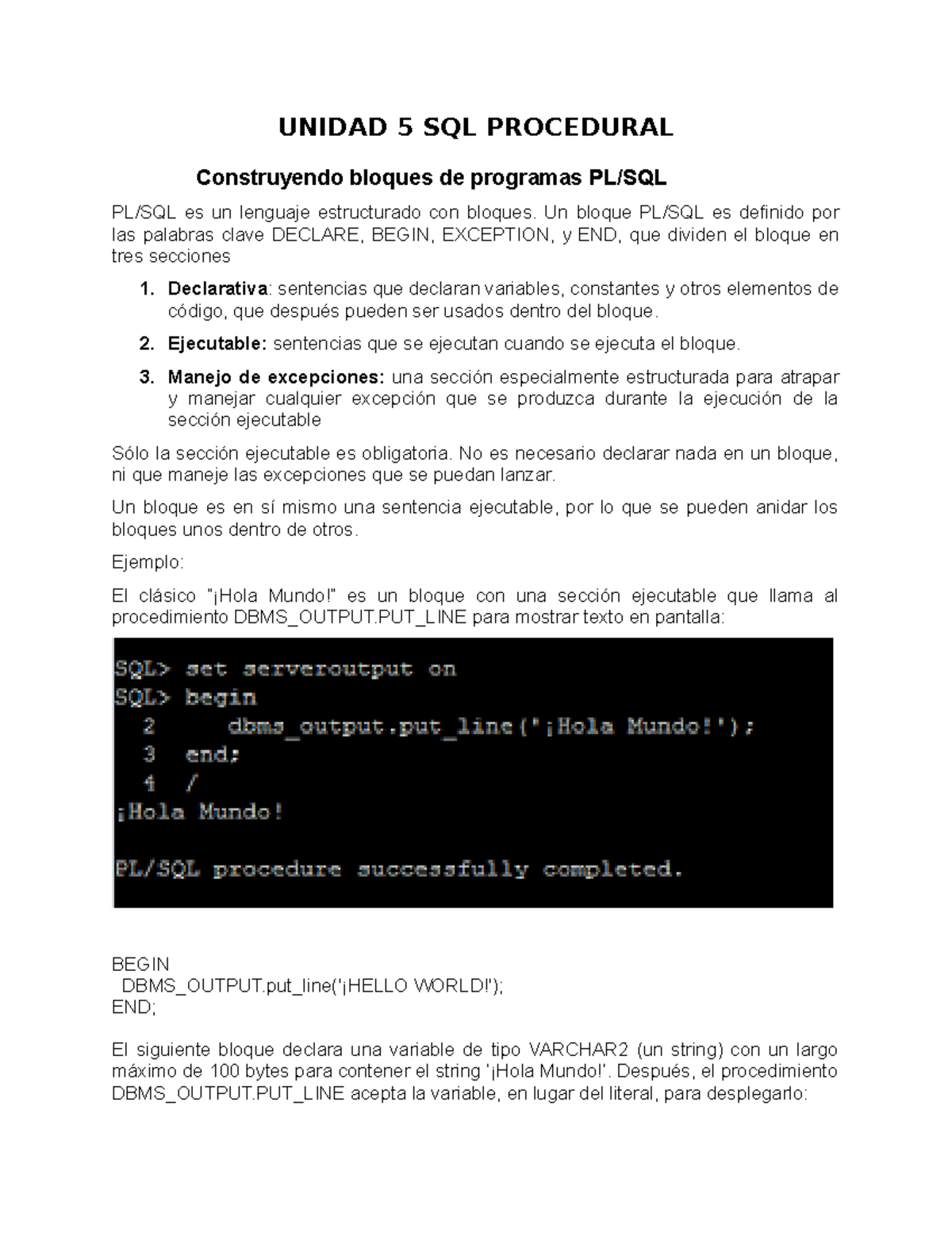 Unidad 5 ago-dic 2016 - UNIDAD 5 SQL PROCEDURAL Construyendo bloques de ...