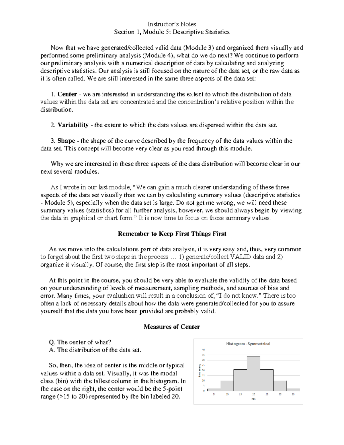 Instructors Notes Module 5 - Instructor’s Notes Section 1, Module 5 ...