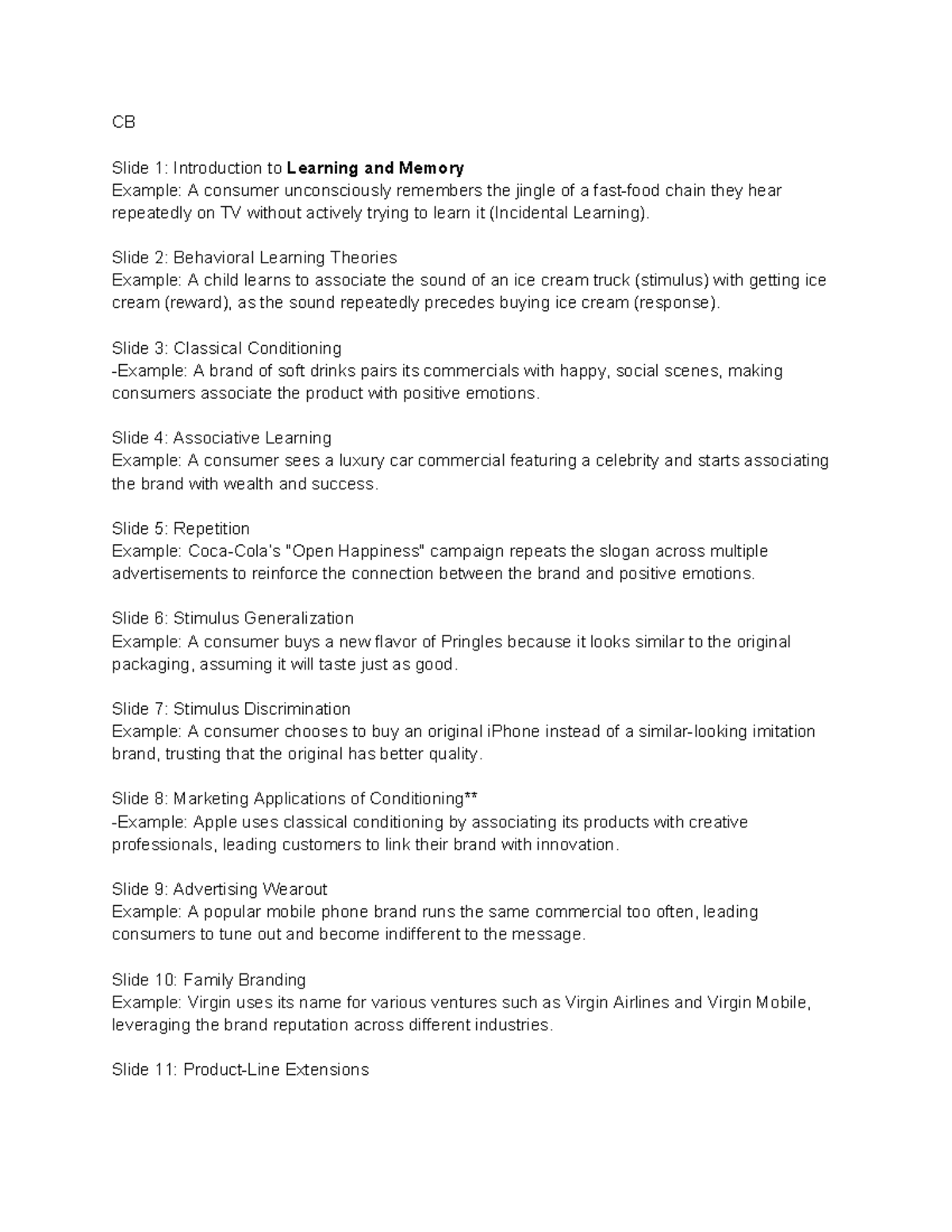 CB - Example - CB Slide 1: Introduction to Learning and Memory Example ...