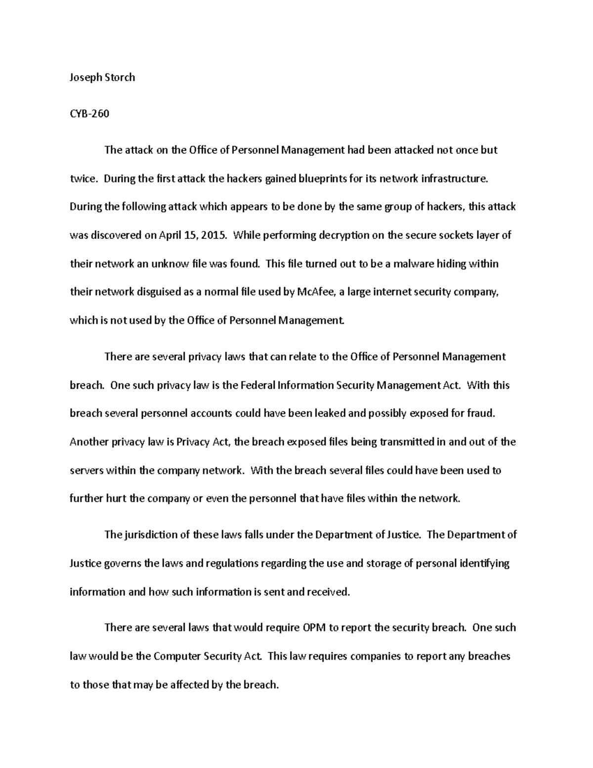 CYB 260 Module Four Activity Joseph Storch - Joseph Storch The attack ...