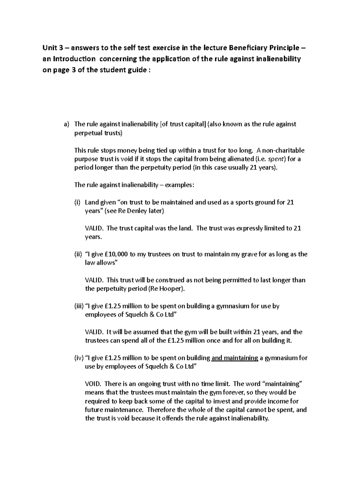 Unit 3 answers to self test questions on page 3 of student guide - Unit ...