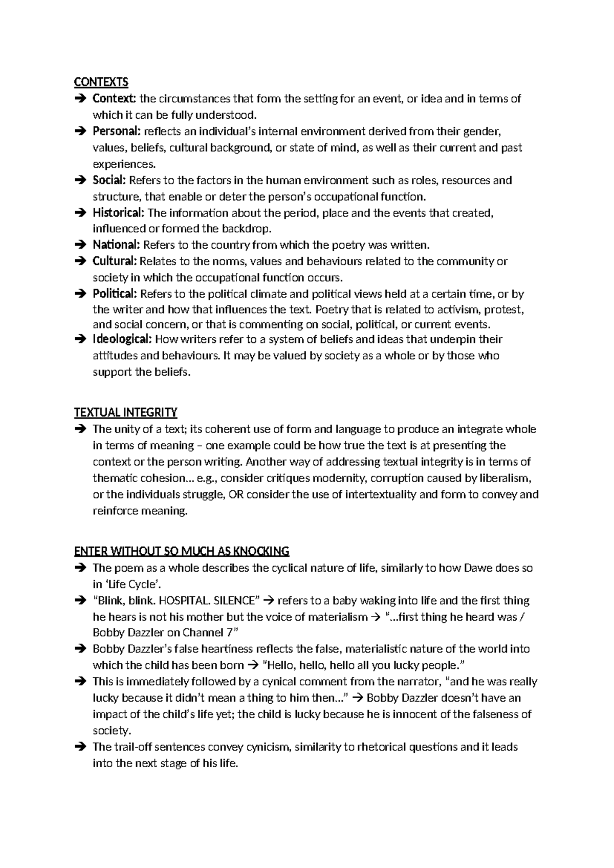 Bruce Dawe key quotes - CONTEXTS Context: the circumstances that form ...