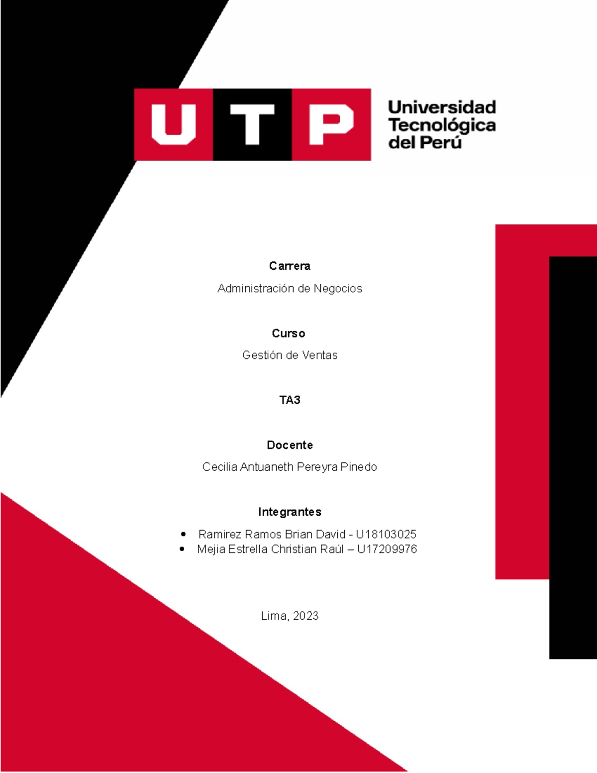 TA3 Gestion DE Ventas - Carrera Administración de Negocios Curso Gestión de Ventas TA Docente ...