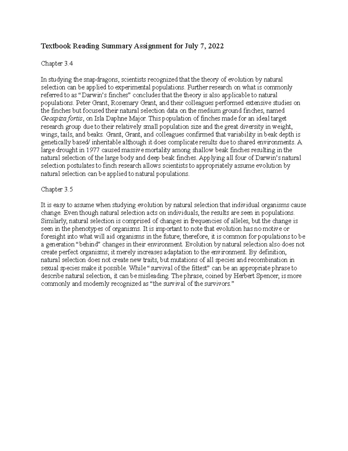 Textbook Summary Assignment - Textbook Reading Summary Assignment for ...