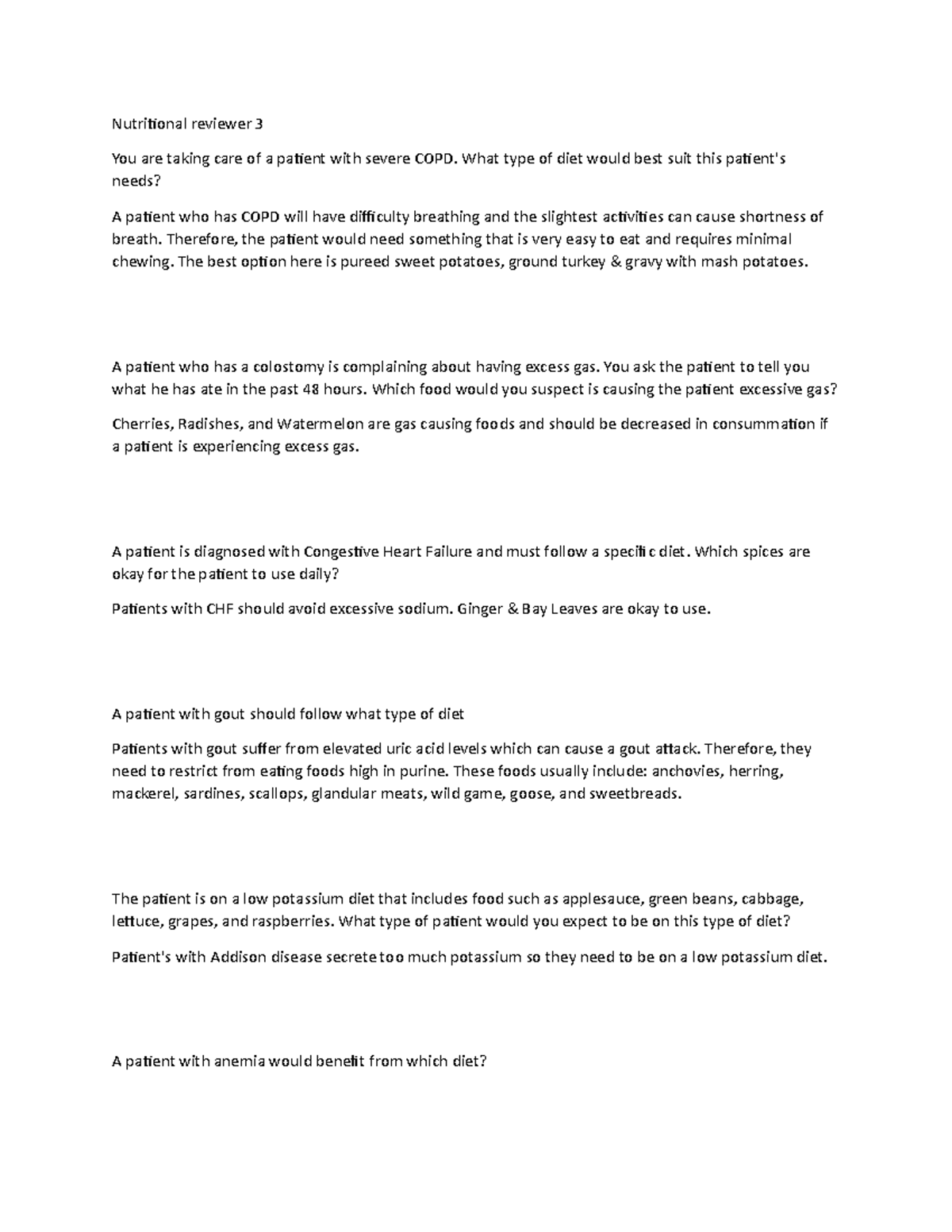 Nutritional reviewer 3 - What type of diet would best suit this patient ...