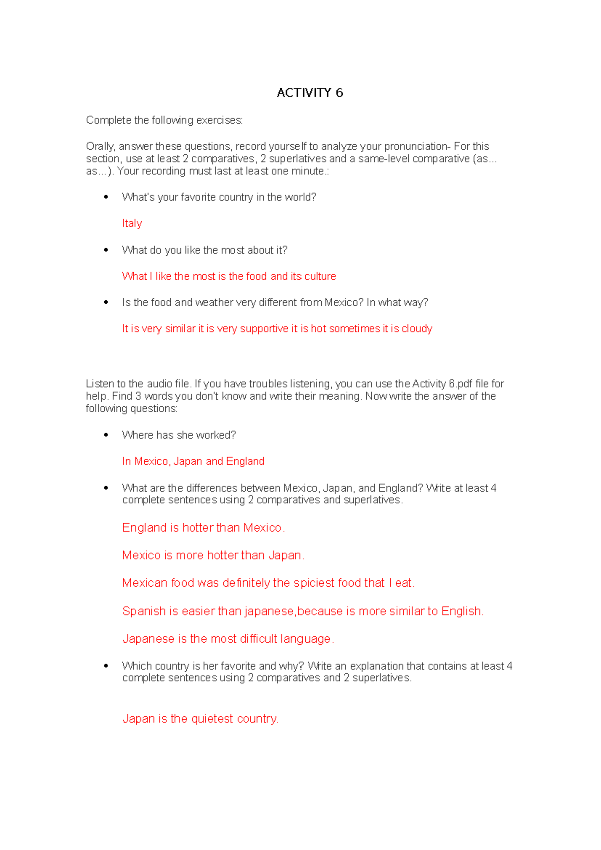 Ingles actividad 3 - gggdh - ACTIVITY 6 Complete the following ...