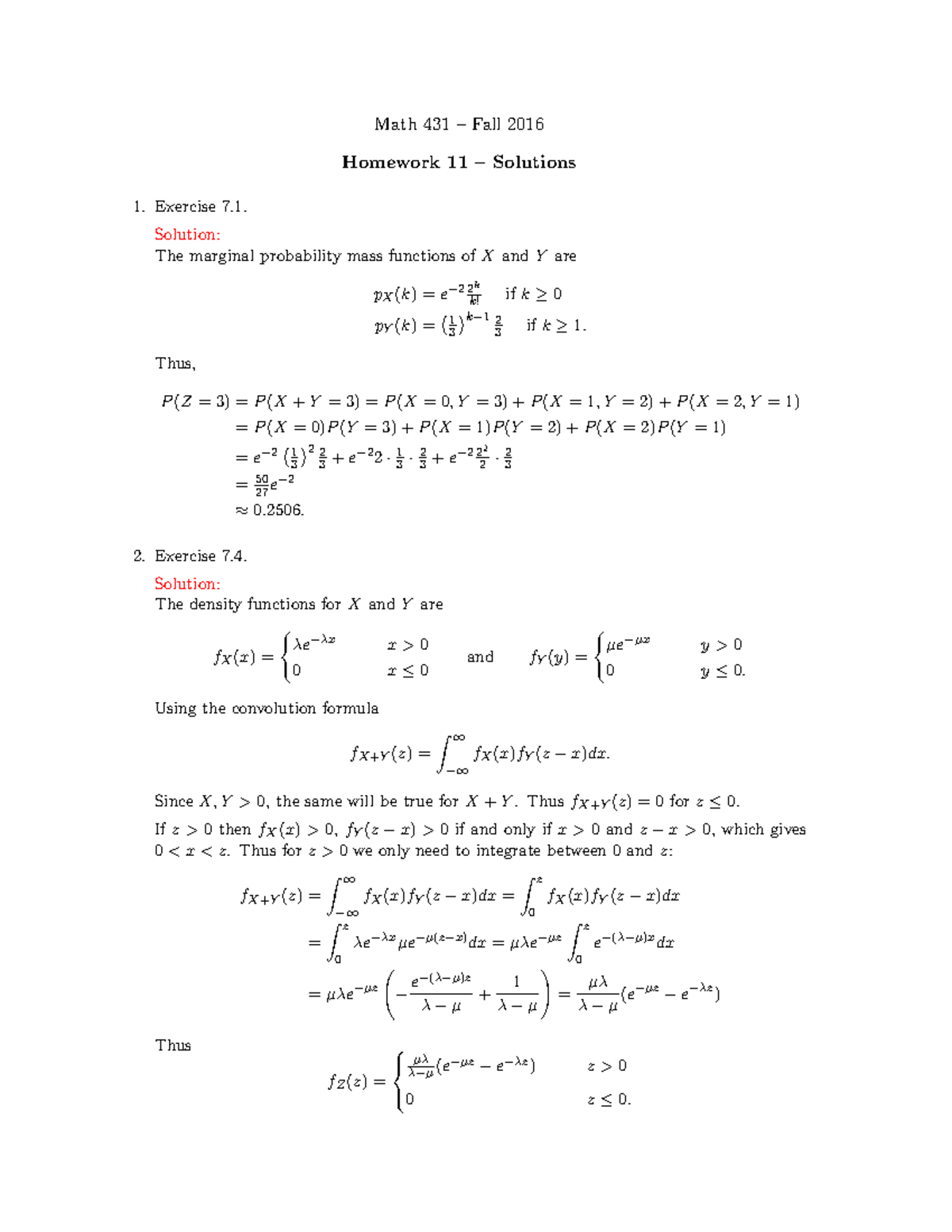 431 HW11 solutions - Math 431 – Fall 2016 Homework 11 – Solutions ...