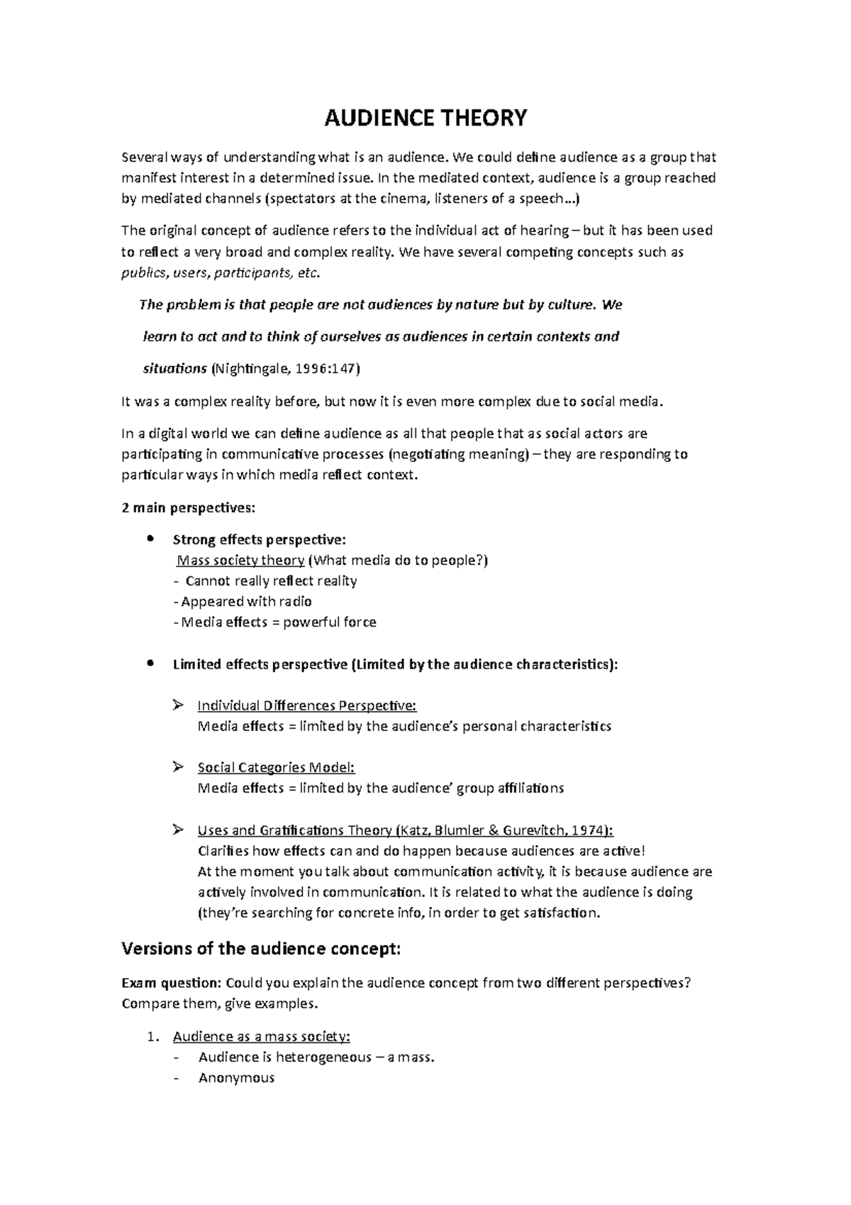 Audience theory - AUDIENCE THEORY Several ways of understanding what is ...