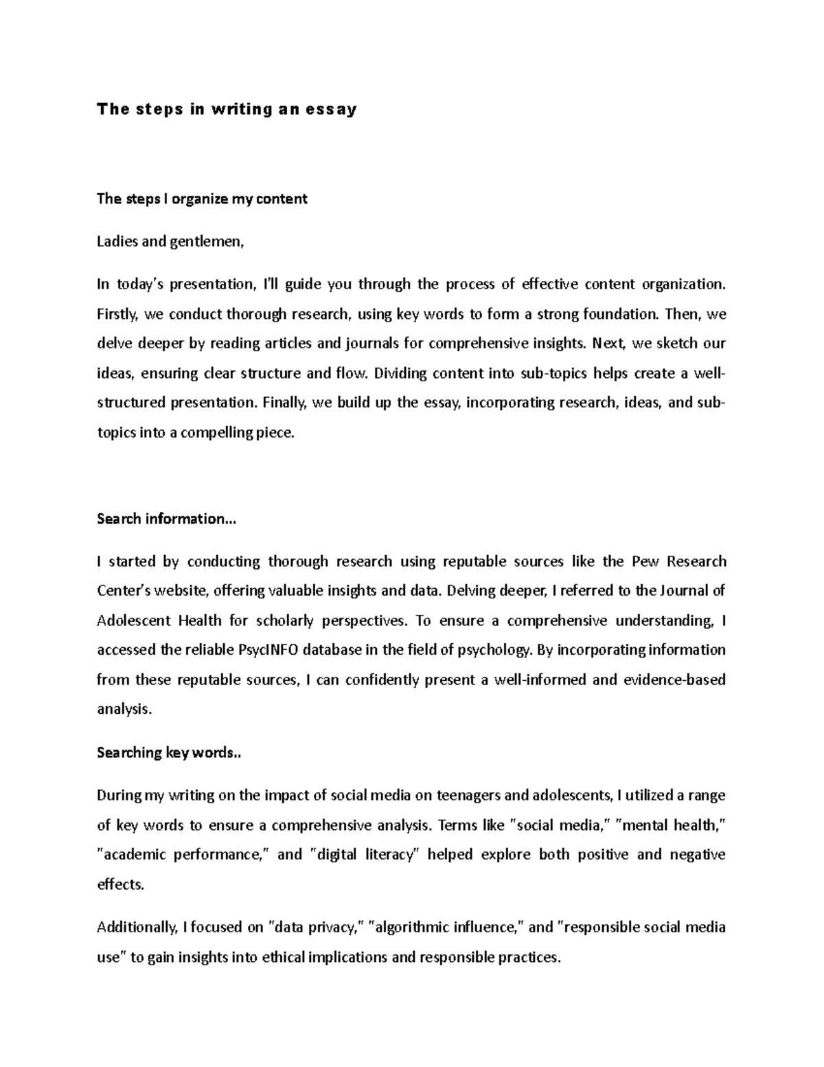 The steps in writing an essay - English Language - Jayewardenepura ...