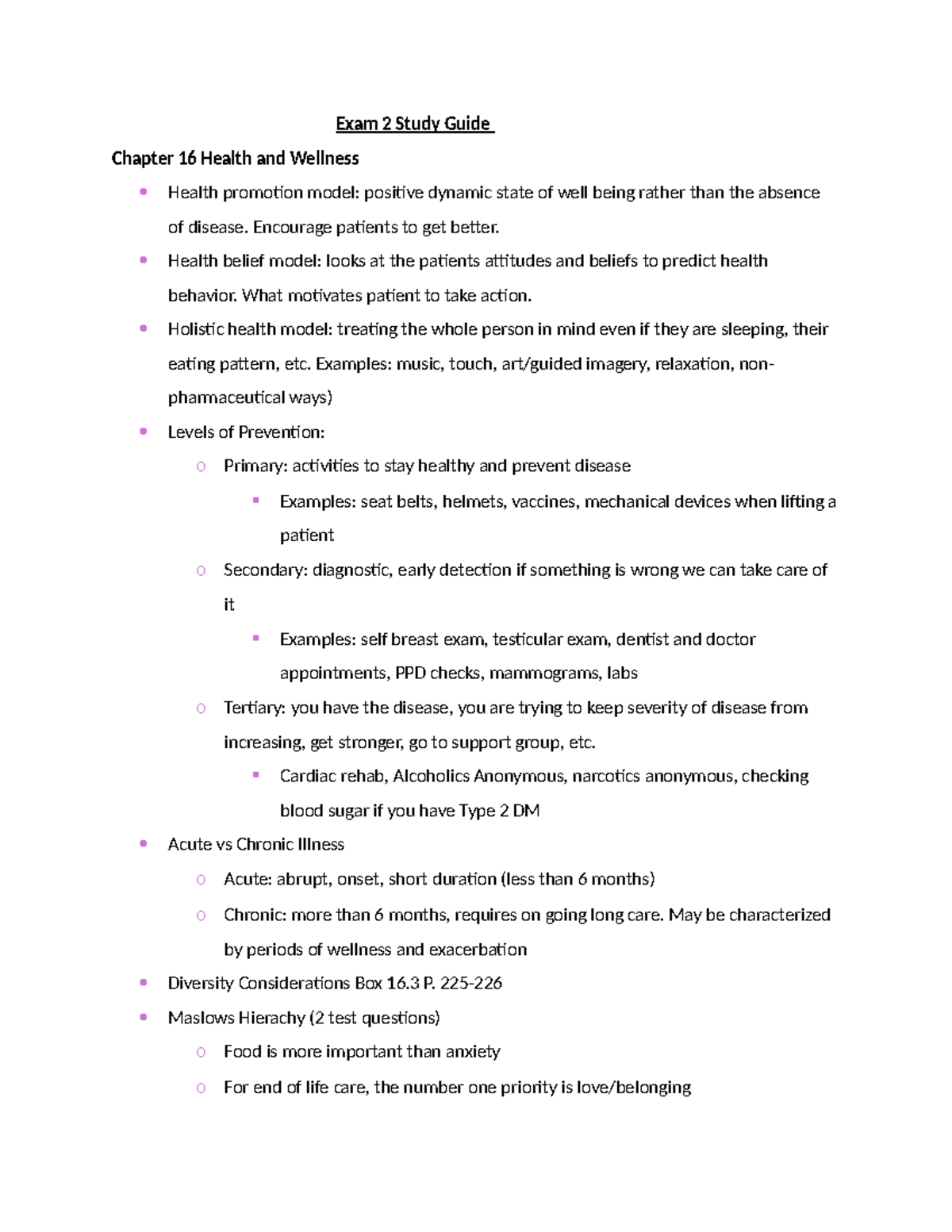 Nur 155 exam 2 study guide - Exam 2 Study Guide Chapter 16 Health and ...