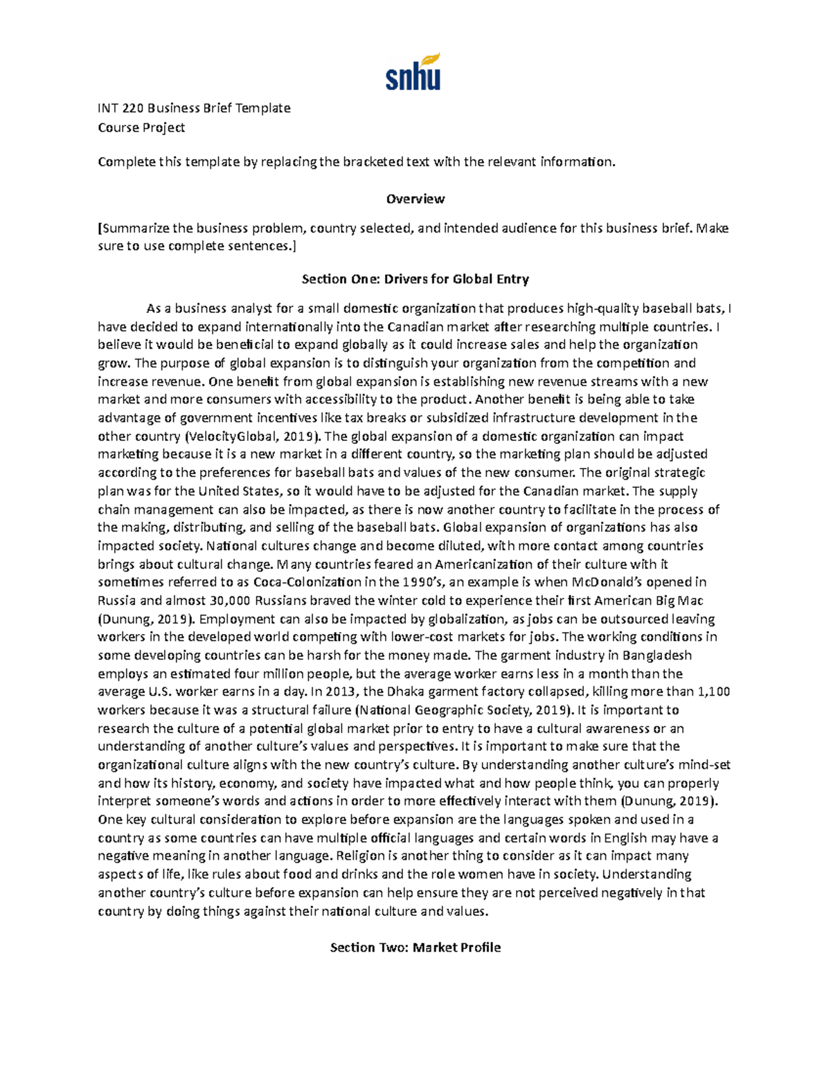 INT 220 Milestone 1 Global Dimensions in Business - INT 220 Business ...