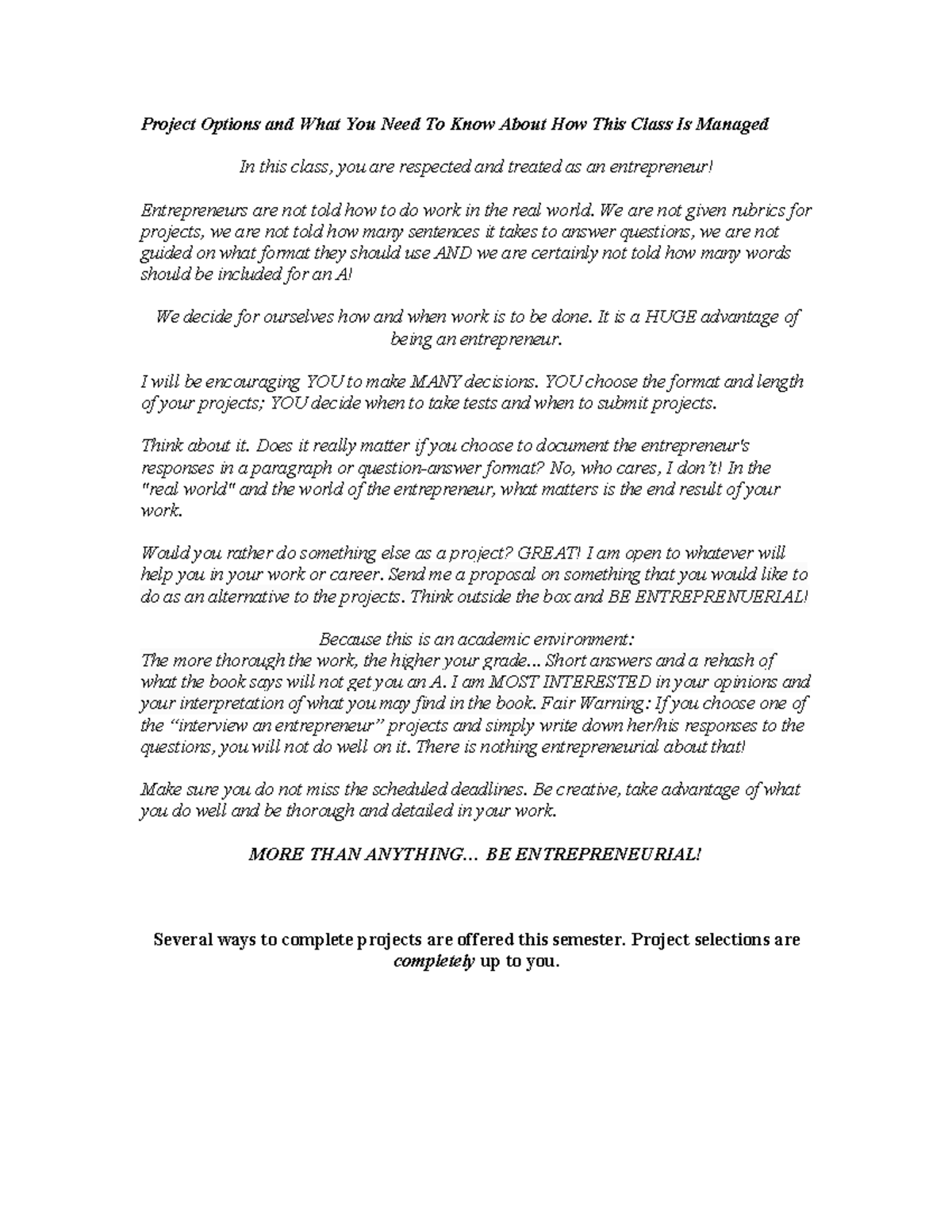 Spring 2022Online Project Options - Project Options and What You Need ...