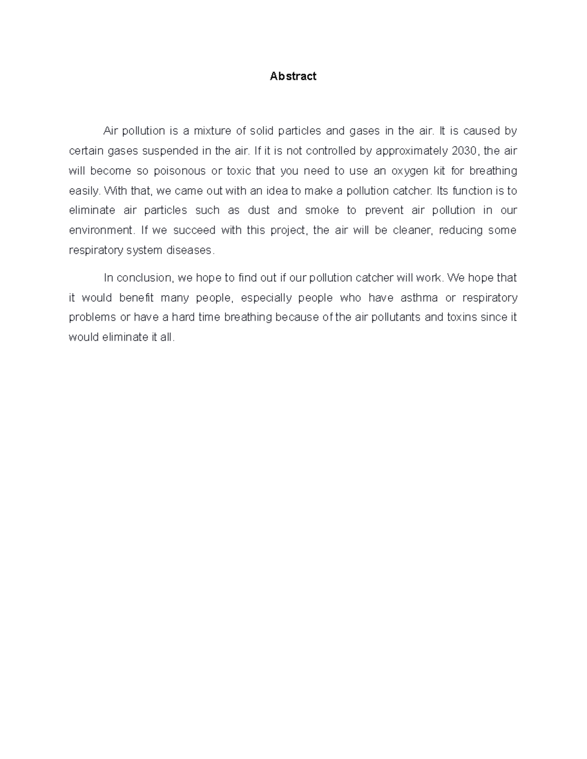 Science Investigatory Project in Science 10 - Copy - Abstract Air ...